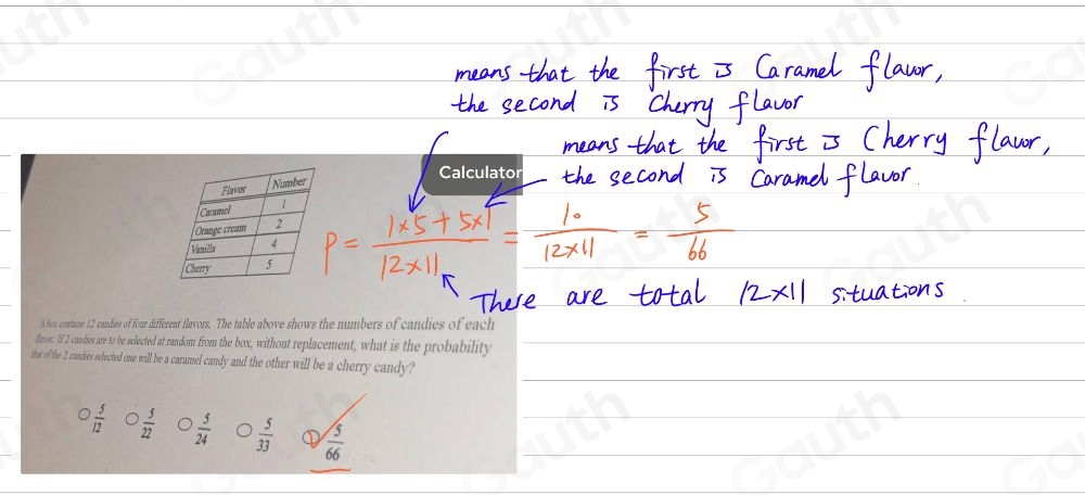 Solved: A box contains 12 candies of four different flavors. The table ...