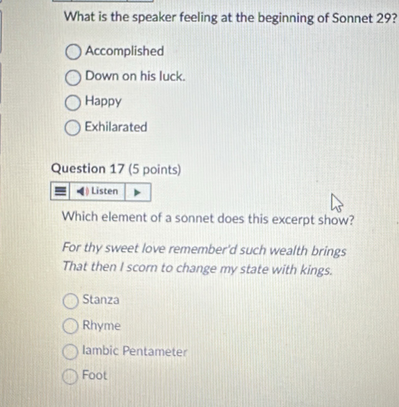 Solved: What is the speaker feeling at the beginning of Sonnet 29 ...
