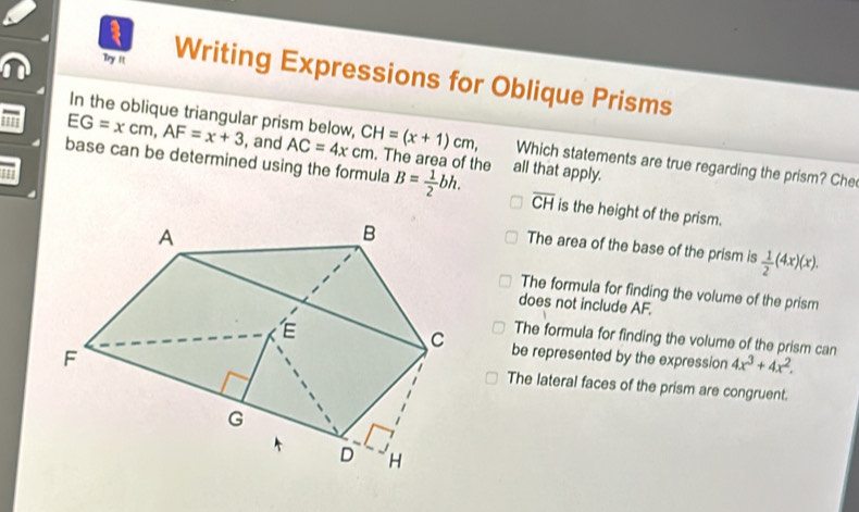 Solved: Try It Writing Expressions for Oblique Prisms In the oblique ...