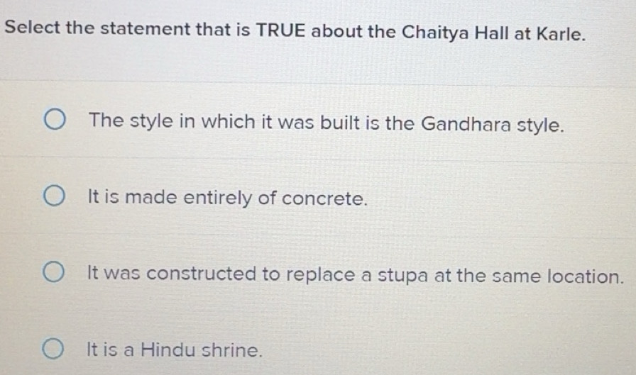 Solved: Select the statement that is TRUE about the Chaitya Hall at ...