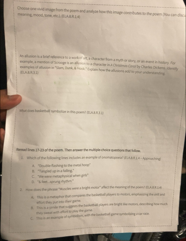 Solved: Choose one vivid image from the poem and analyze how this image ...