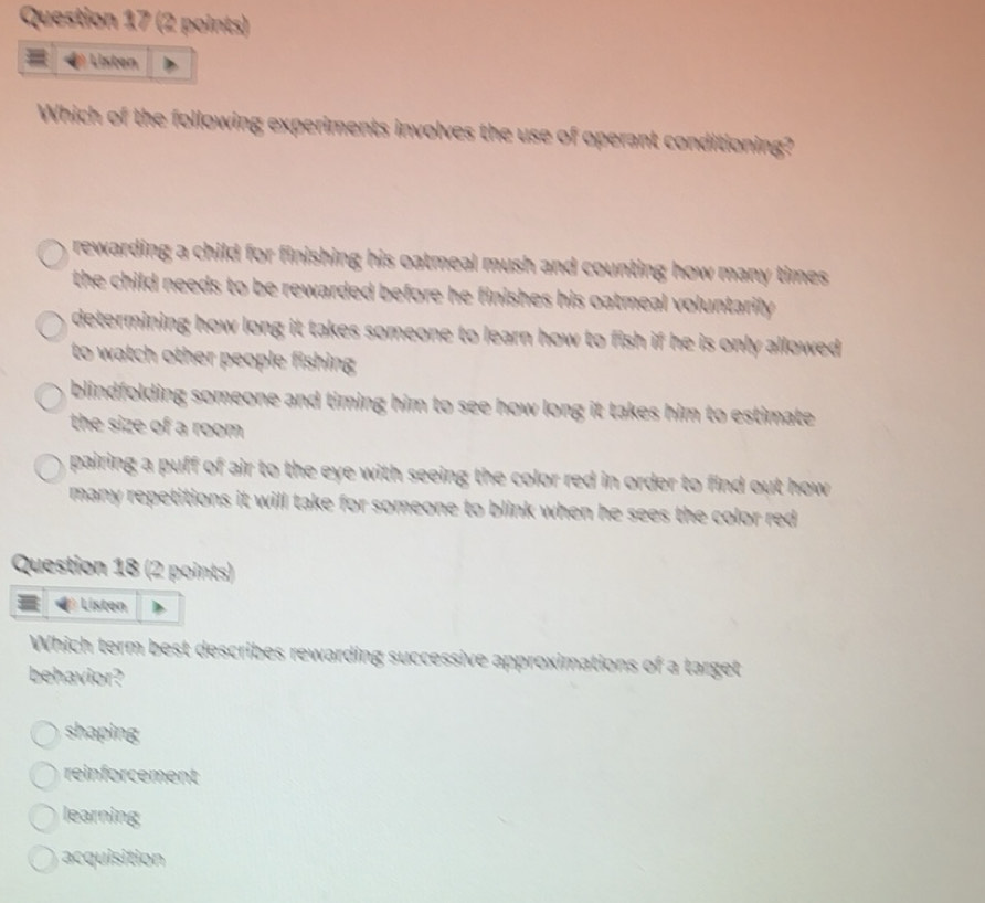 Solved: Listen Which of the following experiments involves the use of ...