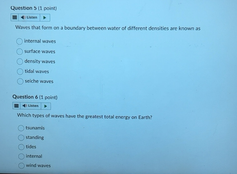 Solved: Listen Waves that form on a boundary between water of different ...