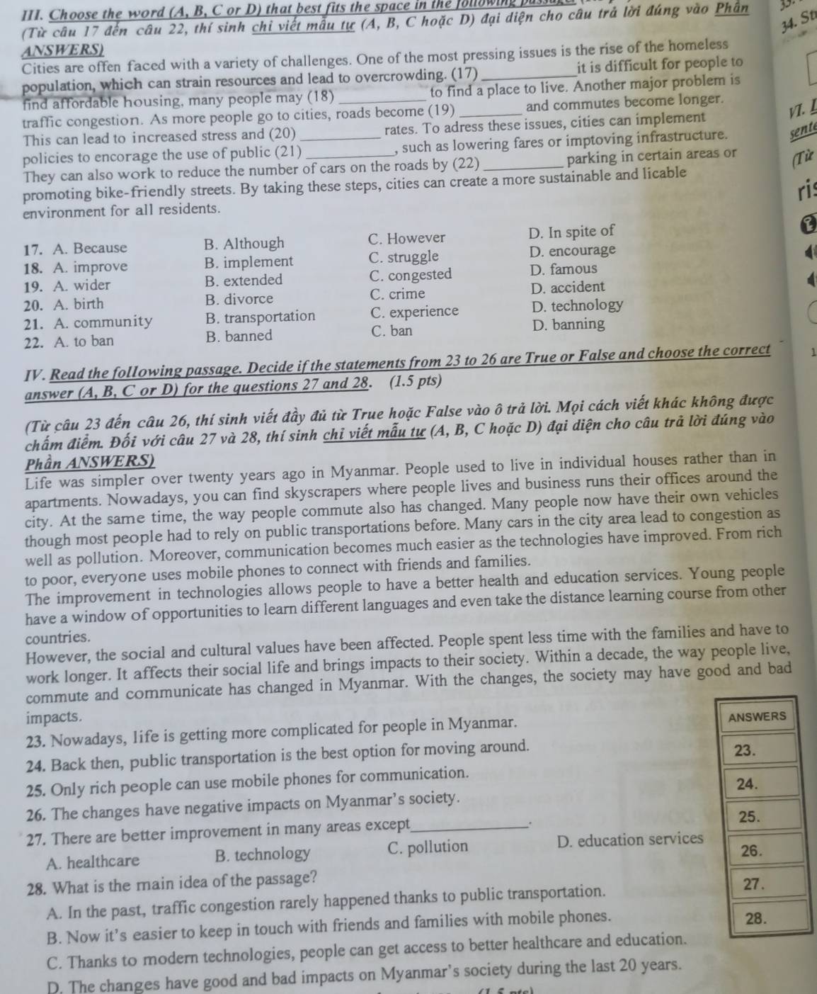 Giải quyết:Choose the word (A, B, C or D) that best fits the space in ...