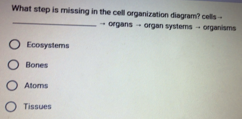 Solved: What step is missing in the cell organization diagram? cells ...