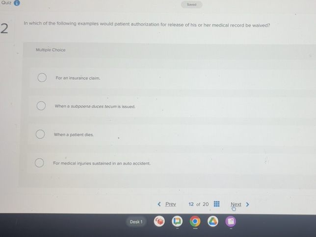 Solved: Quiz Saved 2 In which of the following examples would patient ...