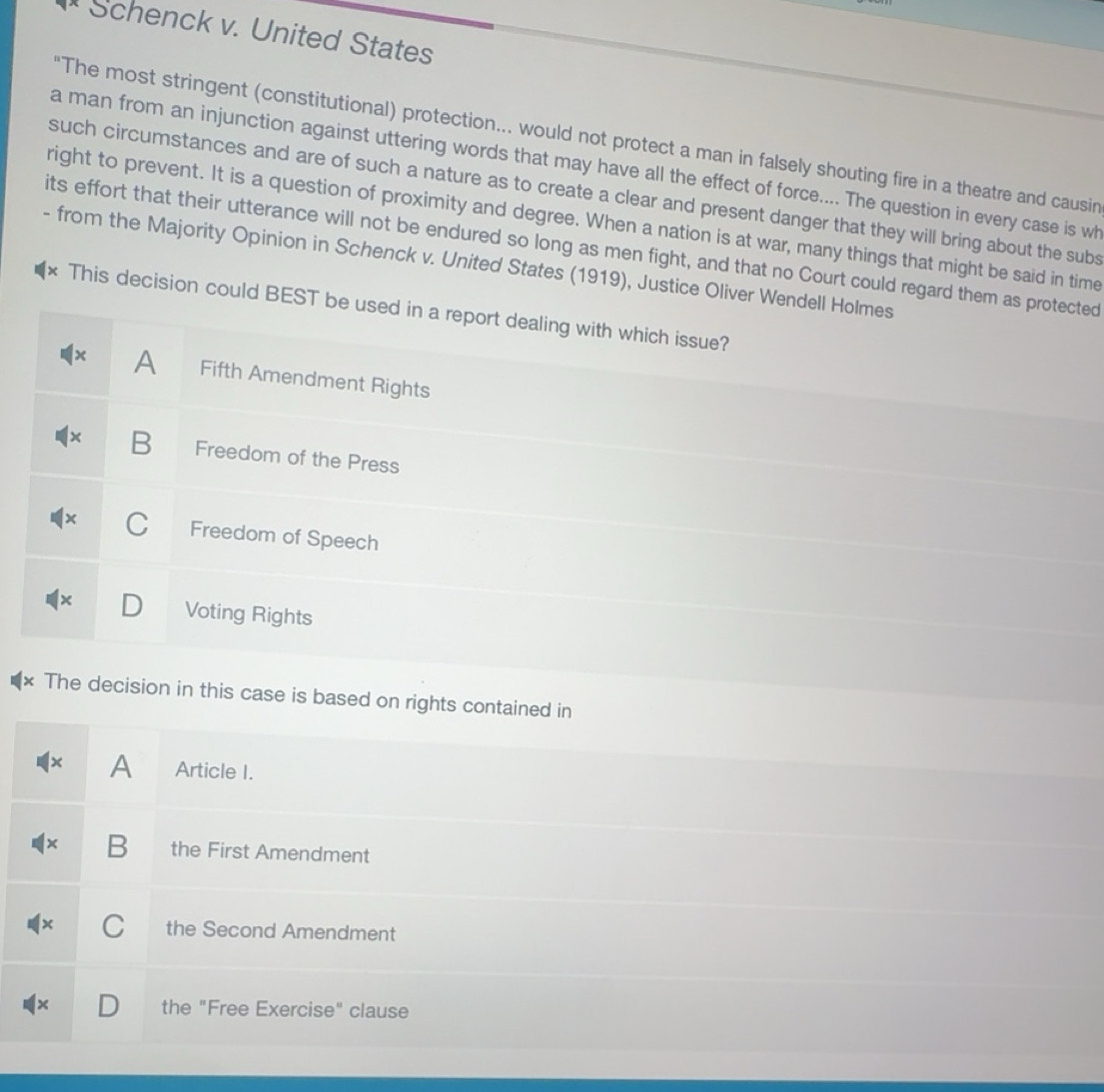 Solved: Schenck v. United States "The most stringent (constitutional ...