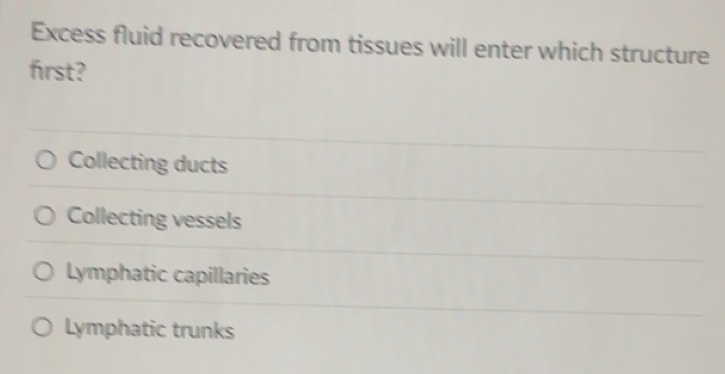 Solved: Excess fluid recovered from tissues will enter which structure ...