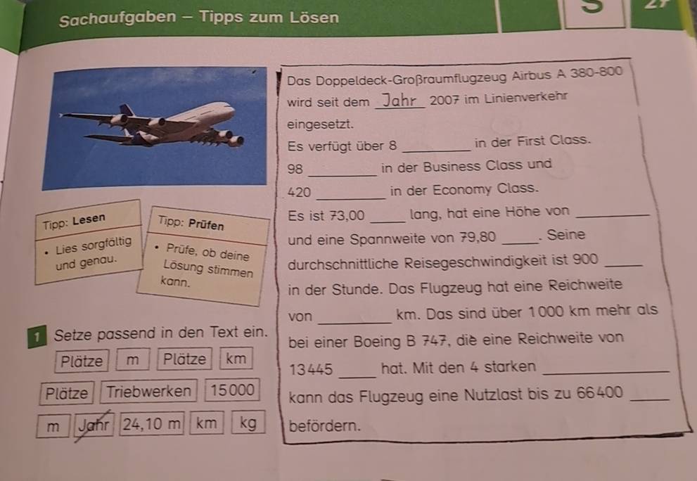 Gelöst:Sachaufgaben - Tipps zum Lösen D Das Doppeldeck-Großraumflugzeug ...