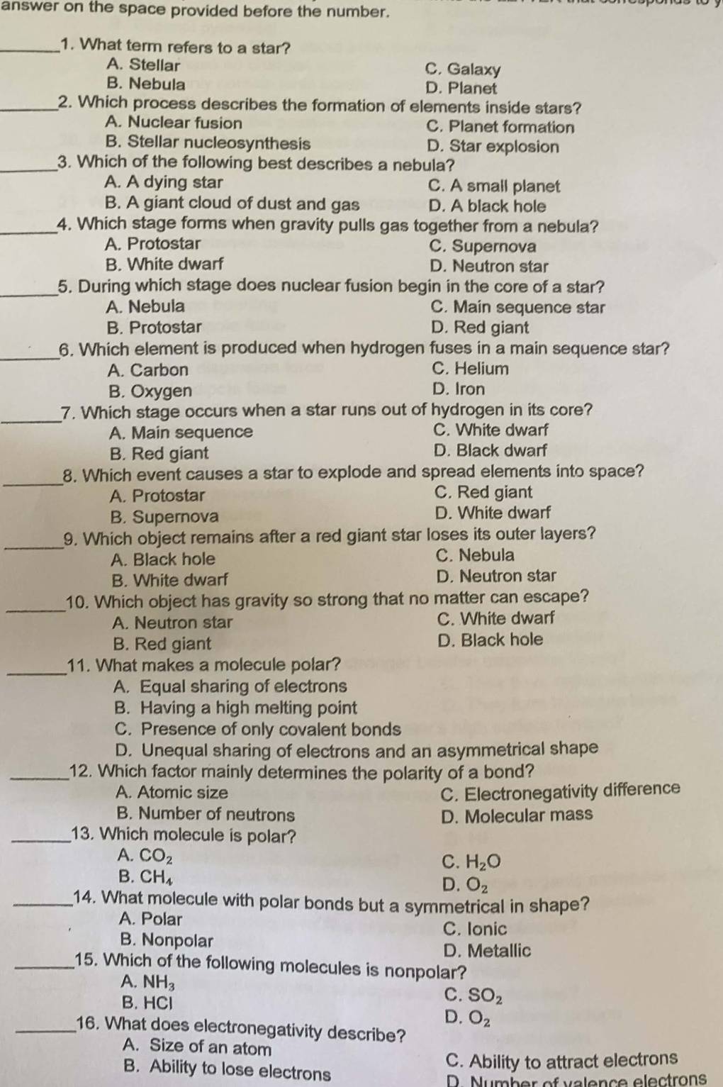 Solved: answer on the space provided before the number. _1. What term ...