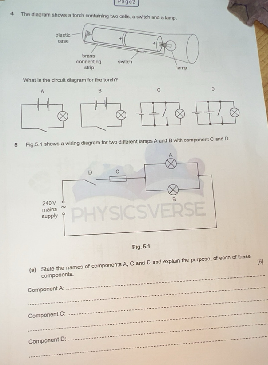 تم الحل:Page2 4 The diagram shows a torch containing two cells, a ...