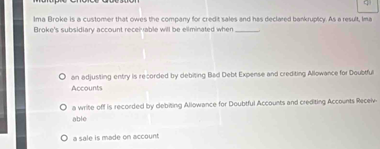 Solved: Ima Broke is a customer that owes the company for credit sales ...