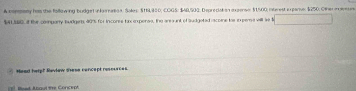 Solved: A commany has the following budget information: Sales: $118,800 ...