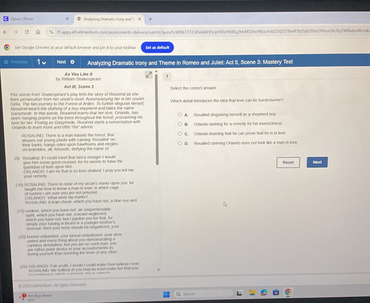 Solved: Clever | Portal Analyzing Dramatic Irony and X f1.apps.elf ...
