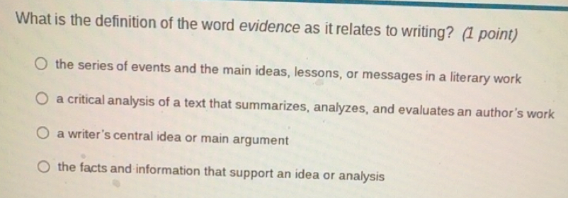 Solved: What is the definition of the word evidence as it relates to ...