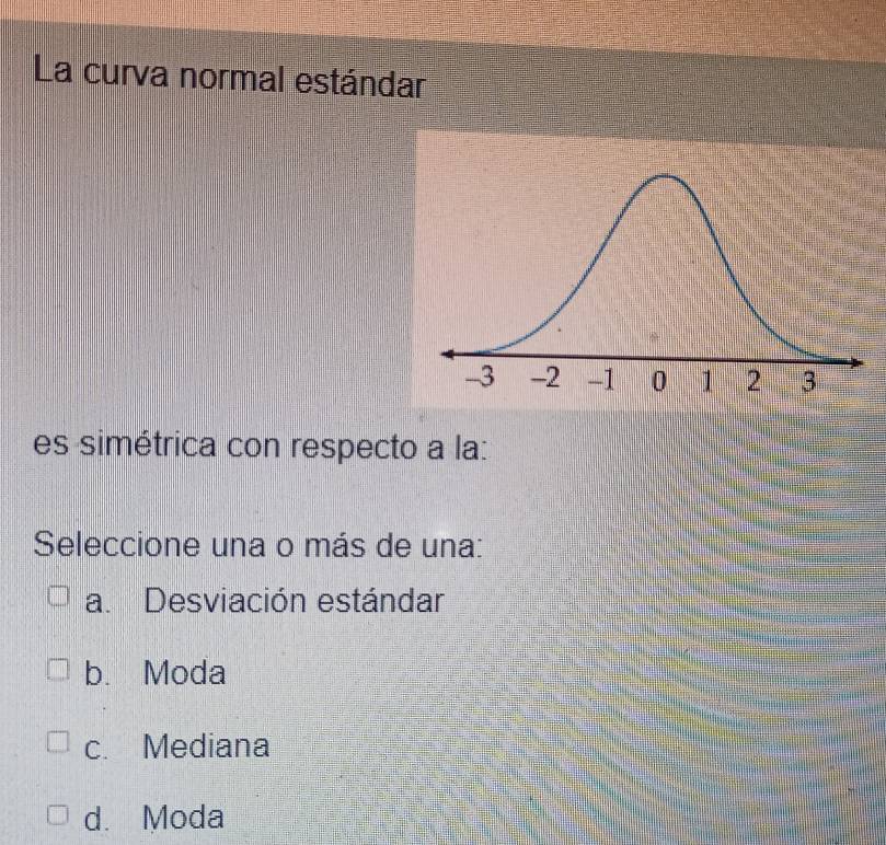 Resuelto:La curva normal estándar es simétrica con respecto a la ...