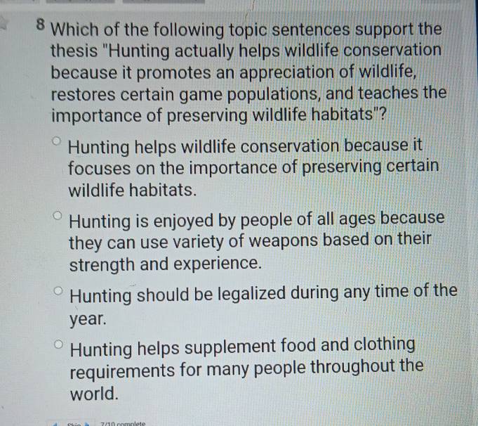 Solved: Which of the following topic sentences support the thesis ...