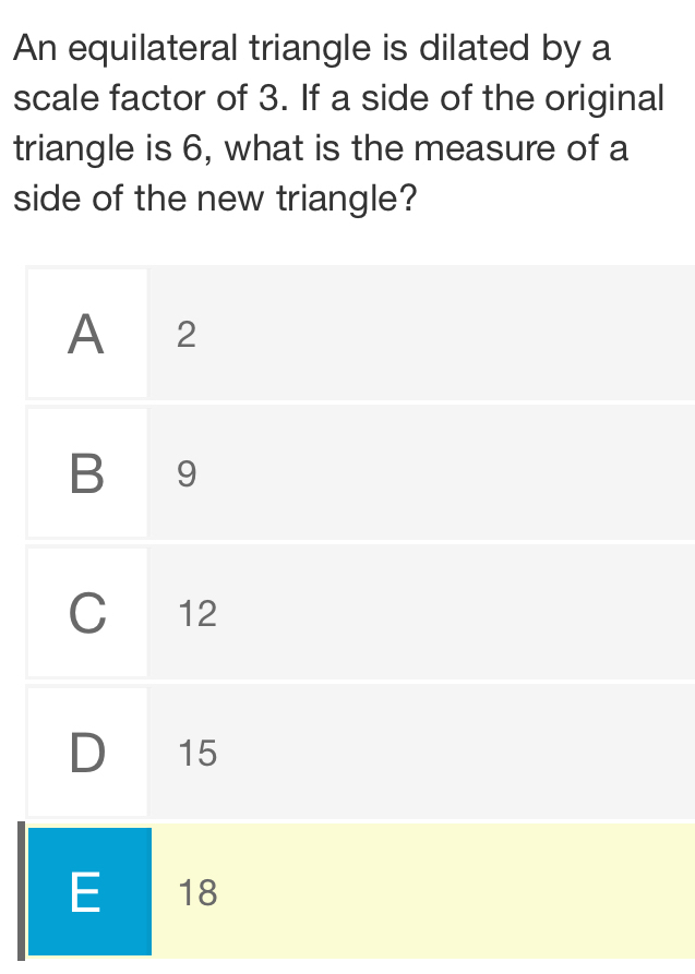 Solved: An equilateral triangle is dilated by a scale factor of 3. If a ...