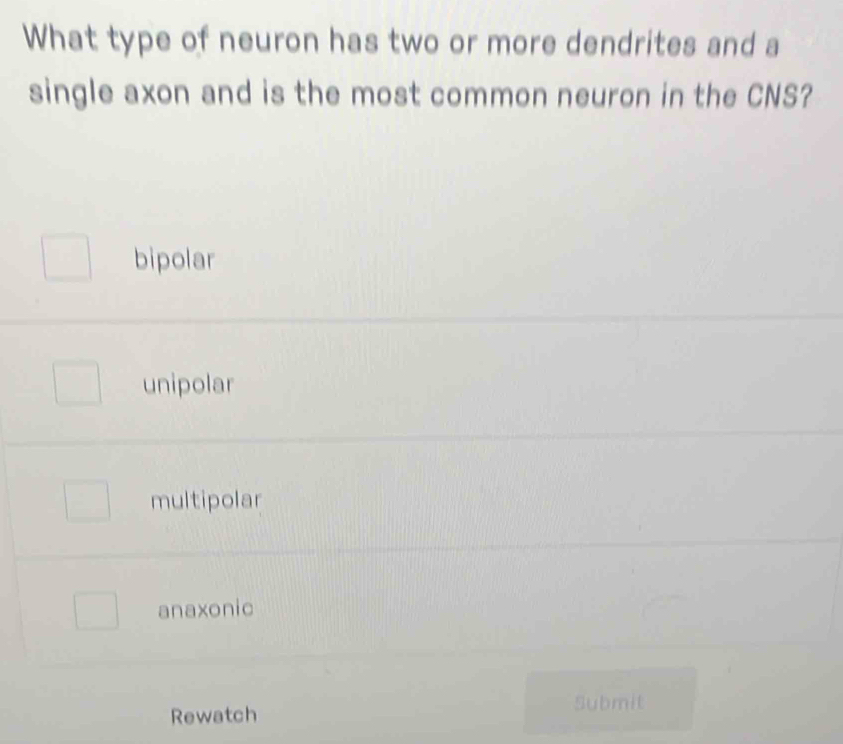 Solved: What type of neuron has two or more dendrites and a single axon ...