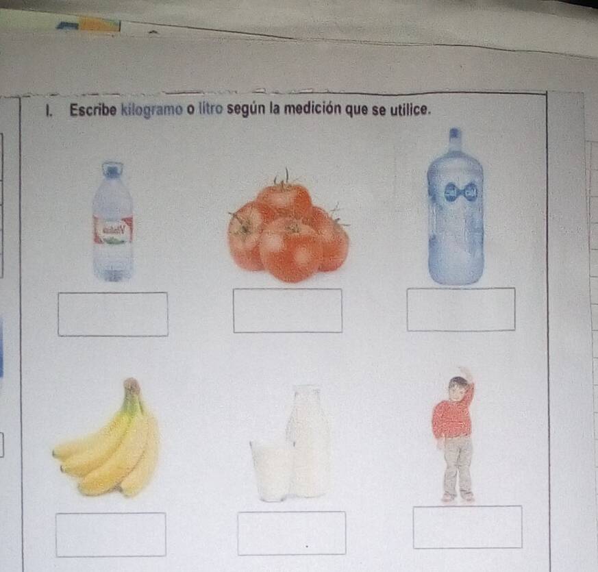 Resuelto:Escribe kilogramo o litro según la medición que se utilice. astatY