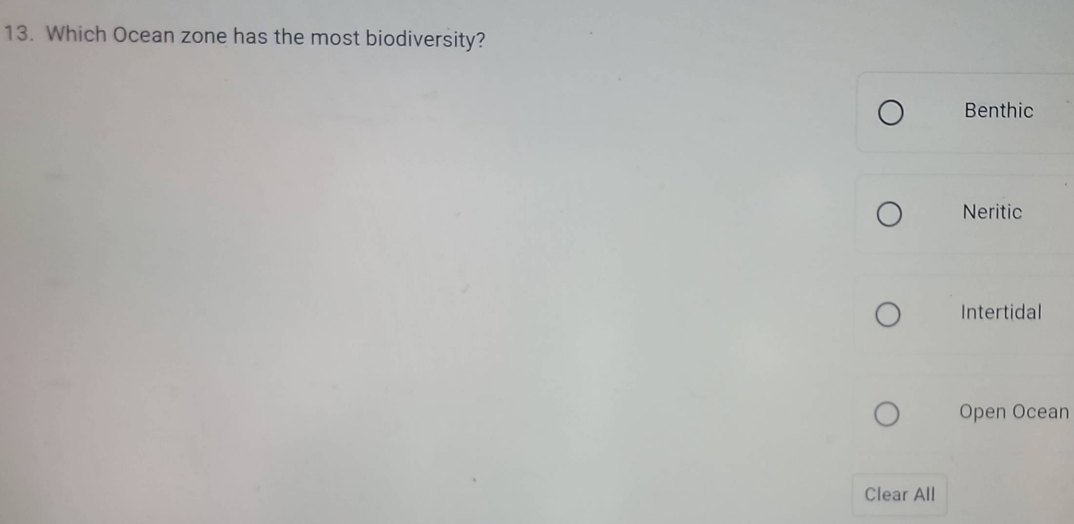 Solved: Which Ocean zone has the most biodiversity? Benthic Neritic ...