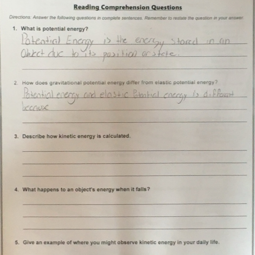 Solved: Reading Comprehension Questions Directions: Answer the ...