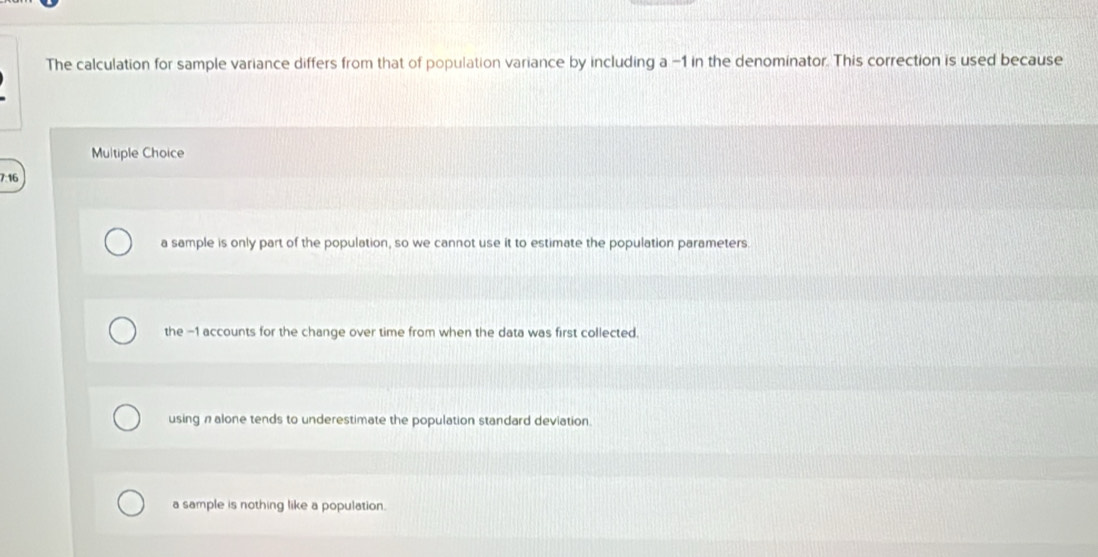 Solved: The calculation for sample variance differs from that of ...