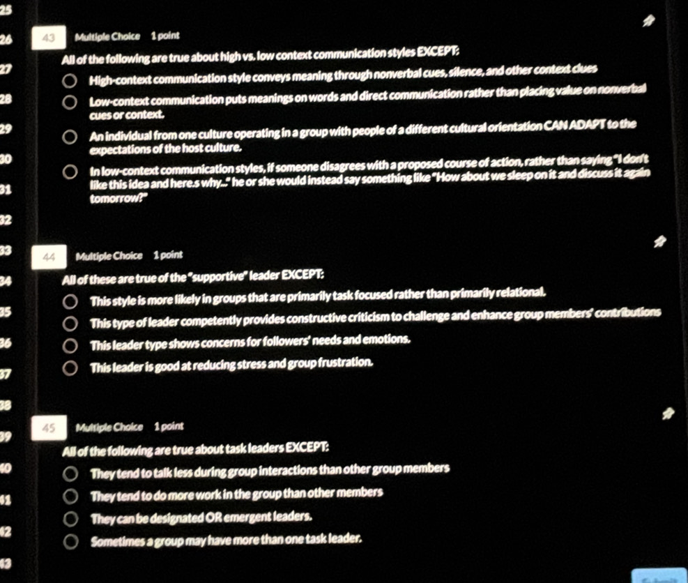 Solved: 25 26 43 Multiple Choice 1 point 27 All of the following are ...