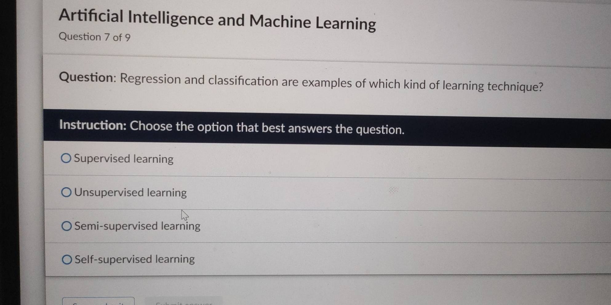 Solved: Artificial Intelligence and Machine Learning Question 7 of 9 ...