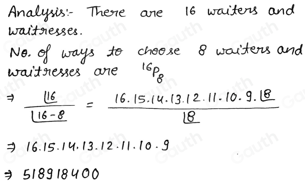 Solved: A restaurant employs 16 waiters and waitresses. In how many ...