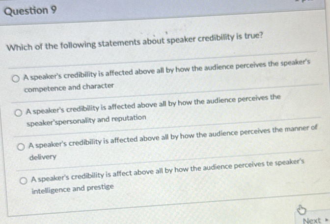 Solved: Which of the following statements about speaker credibility is ...