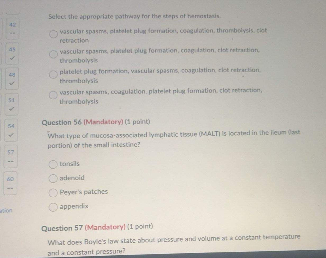 Solved: Select the appropriate pathway for the steps of hemostasis. 42 ...