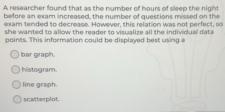 Solved: A researcher found that as the number of hours of sleep the ...