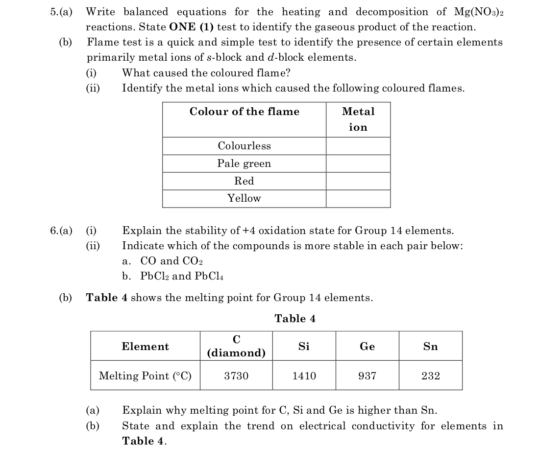 Selesai:5.(a) Write balanced equations for the heating and ...