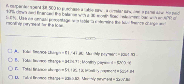 Solved: A carpenter spent $6,500 to purchase a table saw , a circular ...