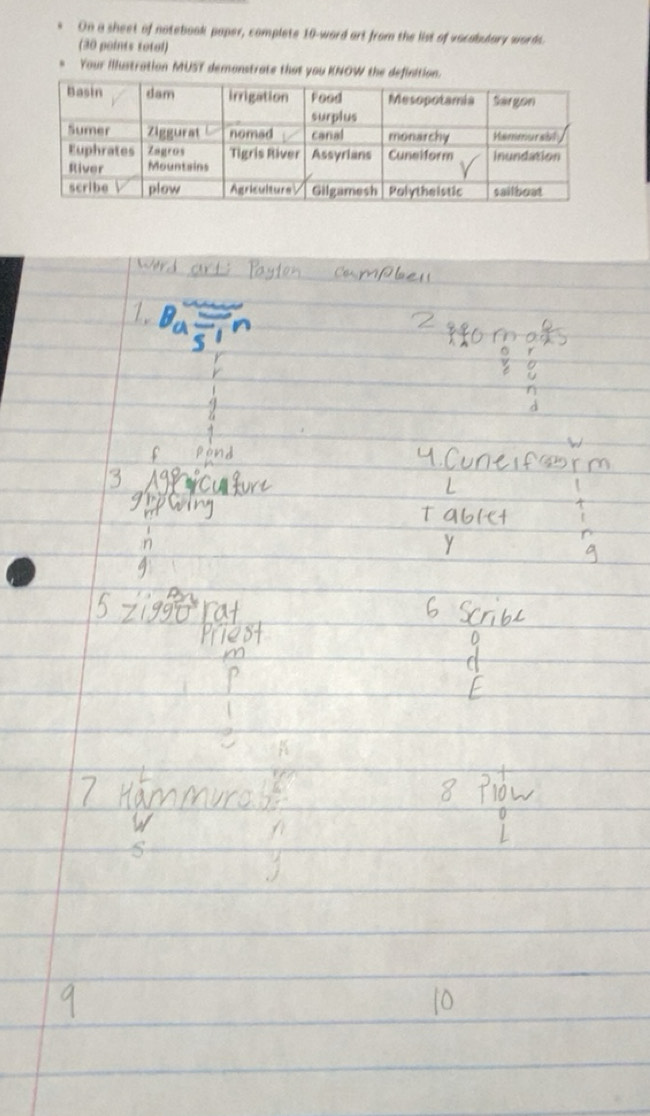 Solved: On a sheet of notebook paper, complete 10 -word art from the ...