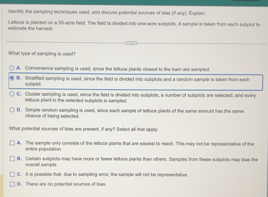 Solved: Identify the sampling techniques used, and discuss potential ...