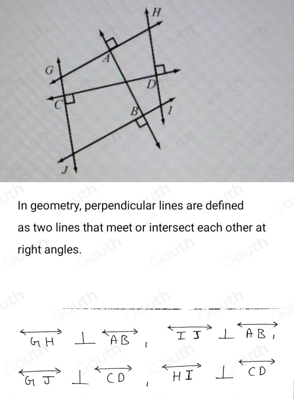 Solved: Use symbols to name all perpendicular lines. overleftrightarrow ...