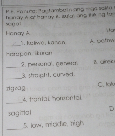 Solved: Panuto: Pagtambalin ang mga salita hanay A at hanay B. Isulat ...