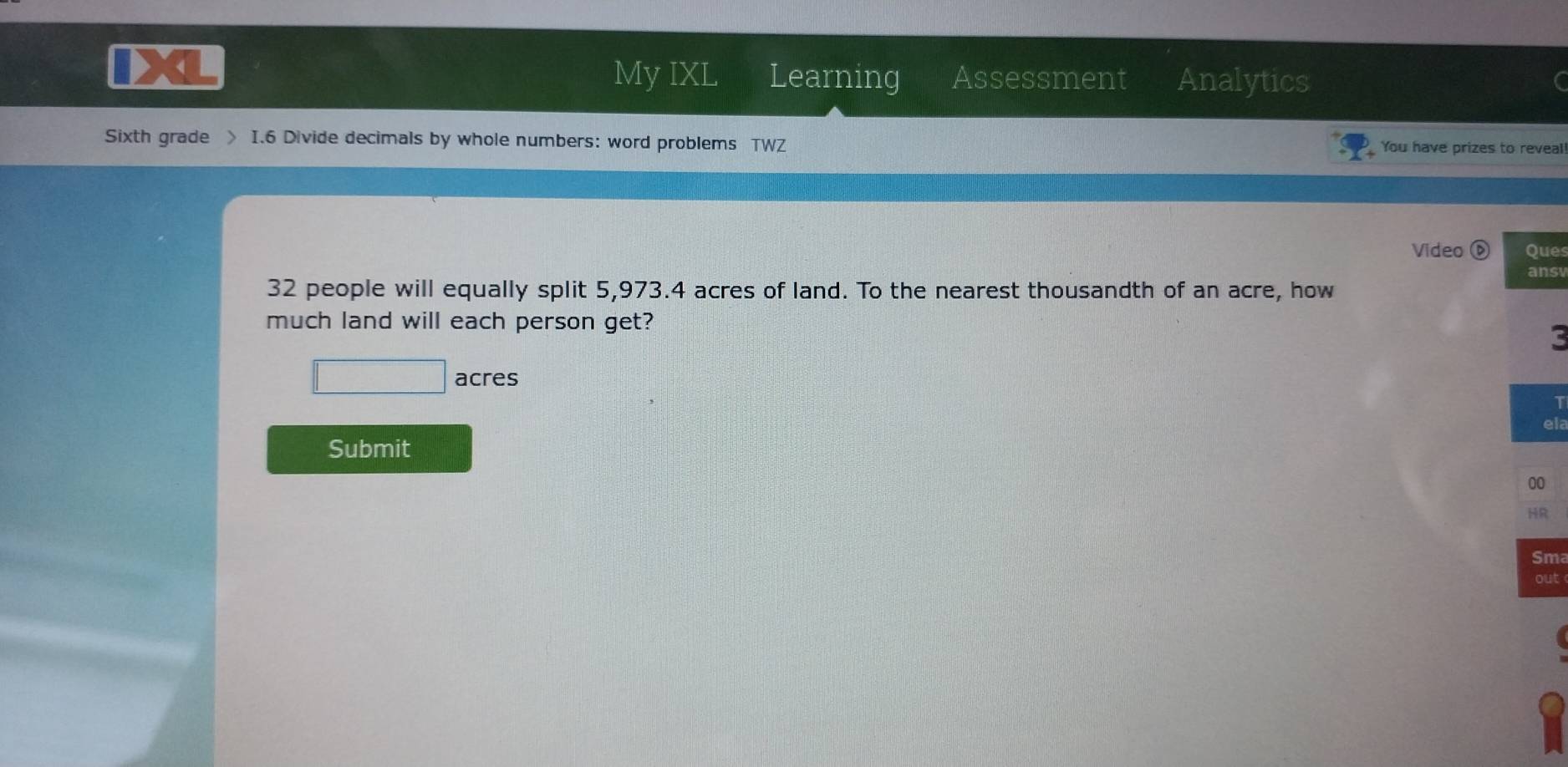 Solved: My IXL Learning Assessment Analytics Sixth grade > I.6 Divide ...