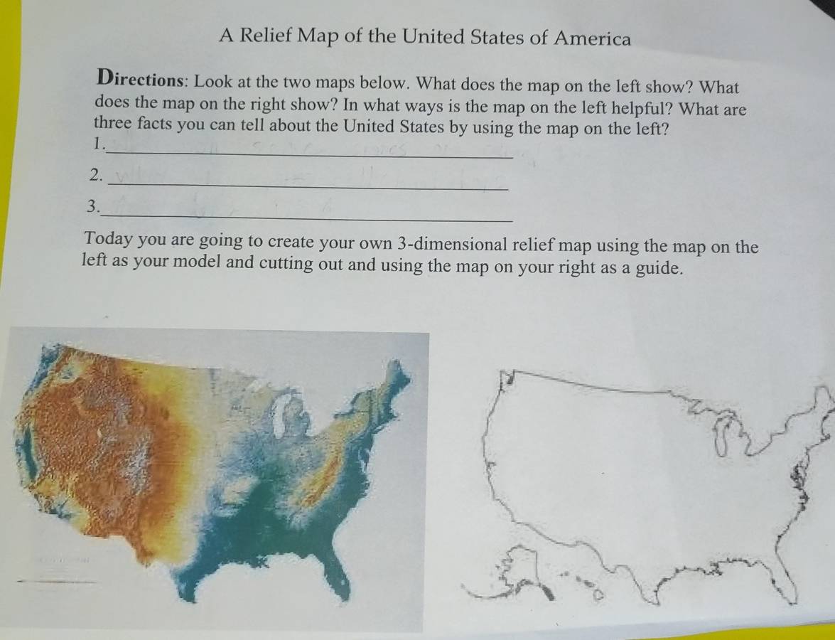 Solved: A Relief Map of the United States of America Directions: Look ...