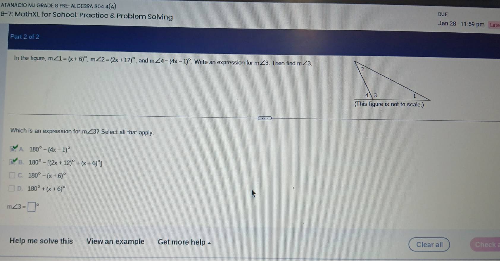 Solved: ATANACIO MJ GRADE 8 PRE-ALGEBRA 304 4(A) 6-7: MathXL for School ...
