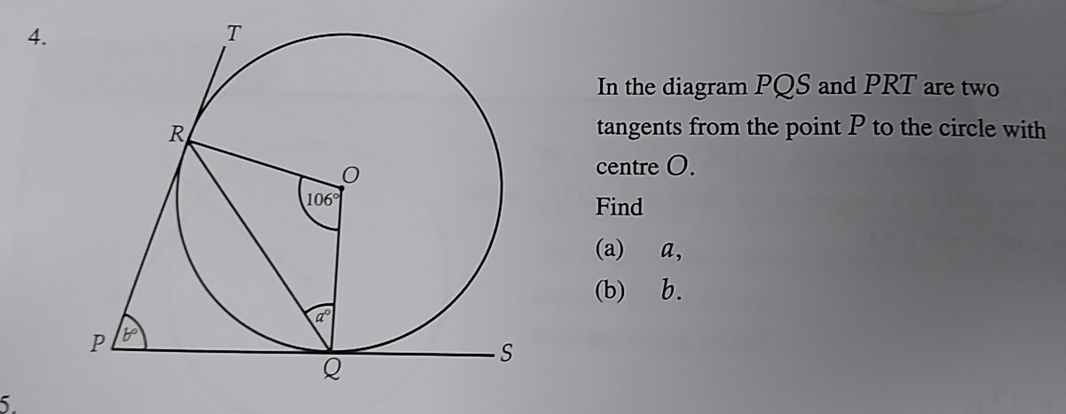 Solved: In the diagram PQS and PRT are two tangents from the point P to ...