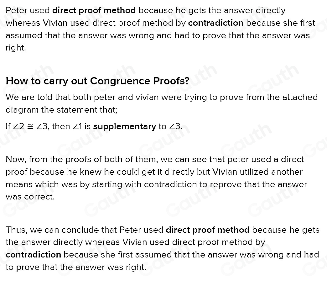 Solved: Peter and Vivian each wrote a proof for the statement: if ∠ 2≌ ...