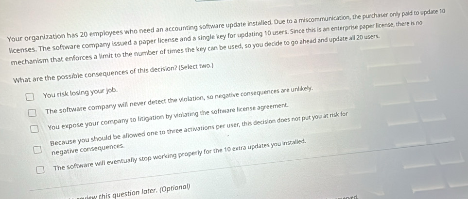 Solved: Your organization has 20 employees who need an accounting ...