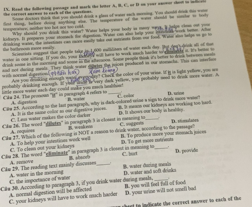 Giải quyết:Read the following passage and mark the letter A, B, C, or D ...