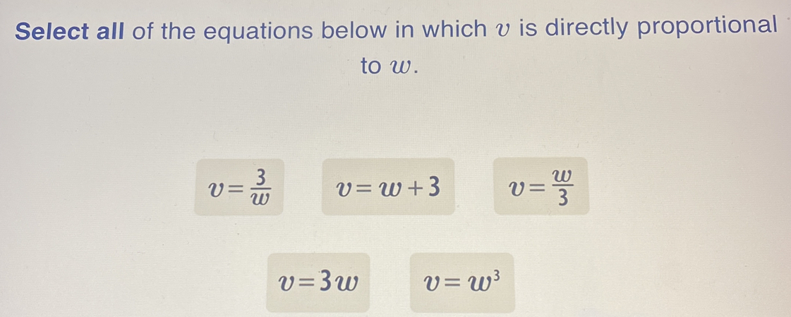 Solved: Select all of the equations below in which v is directly ...
