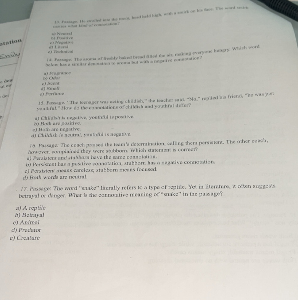 Solved: Passage. He strolled into the room, head held high, with a ...