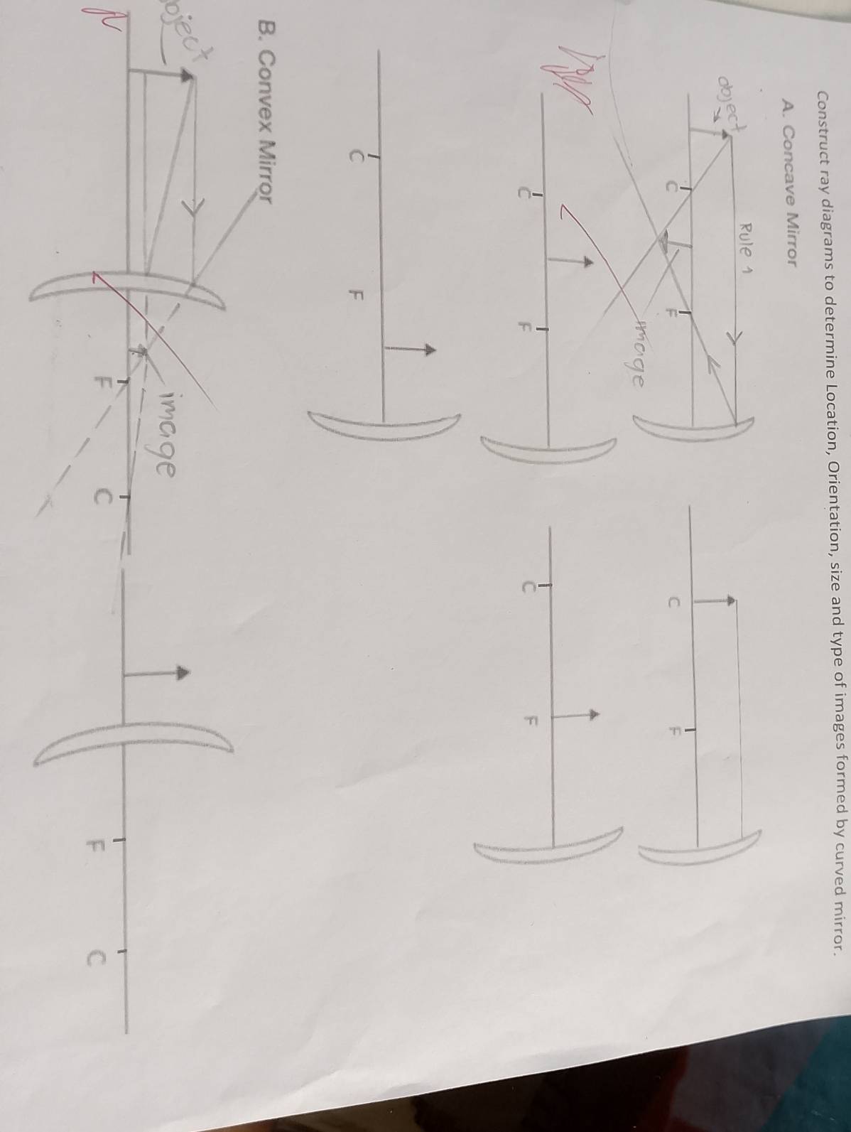 Solved: Construct ray diagrams to determine Location, Orientation, size ...