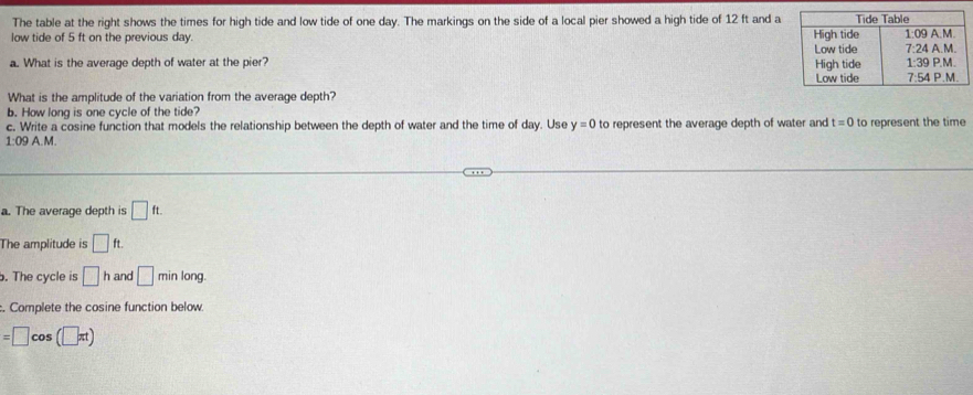 Solved: The table at the right shows the times for high tide and low ...